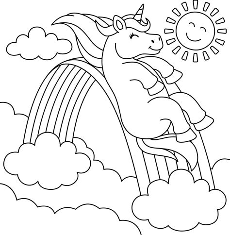Unicornio Desliz Ndose Sobre El Arco Ris Para Colorear Imprimir E