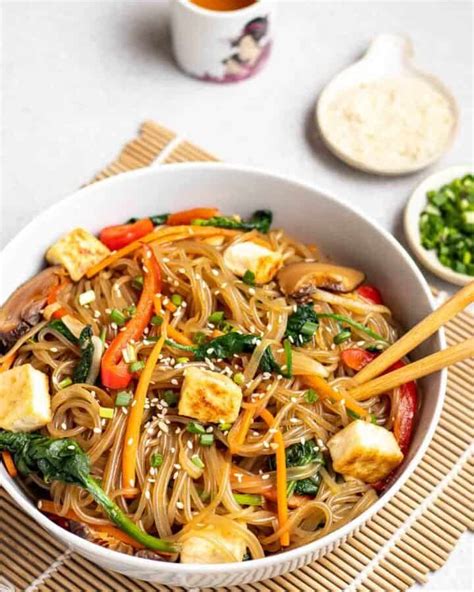 Vegan Japchae Korean Glass Noodles Stir Fry My Plantiful Cooking