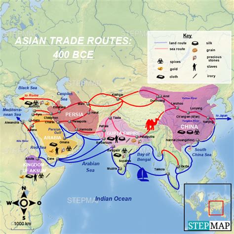 StepMap Asian Trade Routes Landkarte für India