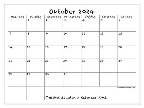 Kalender Oktober 2024 77MZ Michel Zbinden BE