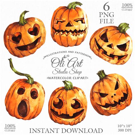 Happy Halloween Pumpkin Clipart Hand Painted Clipart Subli Inspire