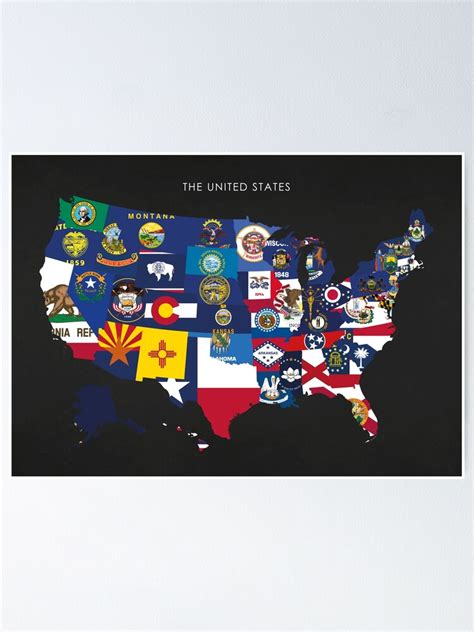 United States Of America USA State Flags Map With County Outlines
