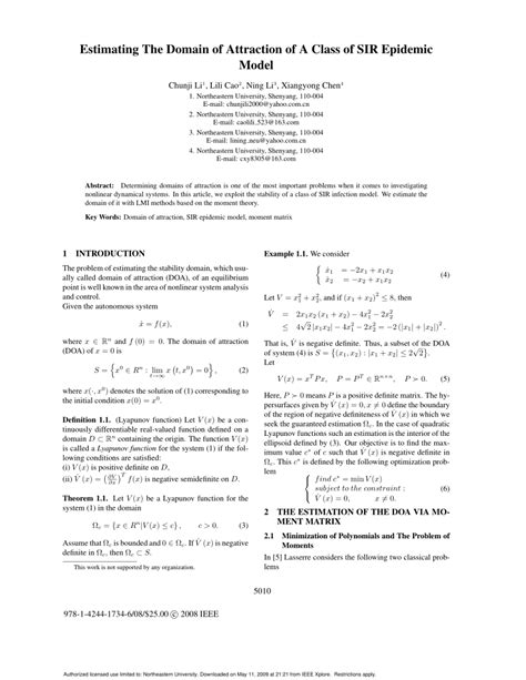 pdf estimating the domain of attraction of a class of sir epidemic model