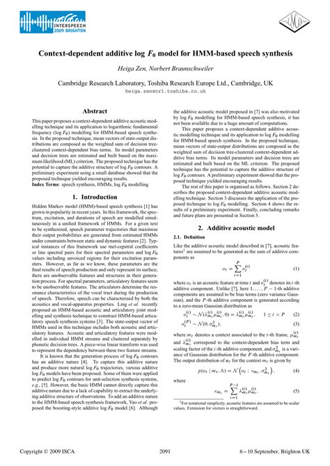 pdf context dependent additive log f 0 model for hmm based speech synthesis
