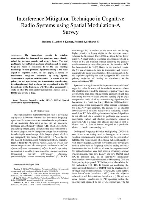 pdf interference mitigation technique in cognitive radio systems using spatial modulation a