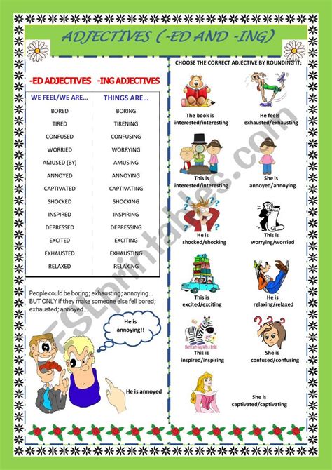 Adjectives Ending In Ed And Ing Esl Worksheet By Aisha