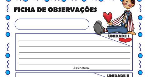Fichas para Observação do Aluno por Unidade Ideia Criativa Gi