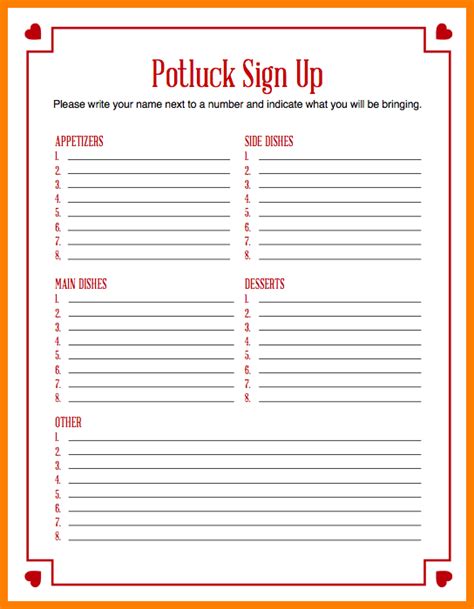 Potluck Sign Up Printable