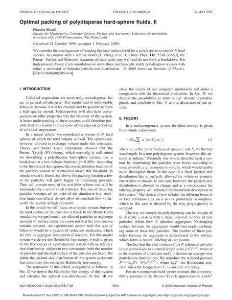 pdf optimal packing of polydisperse hard sphere fluids ii
