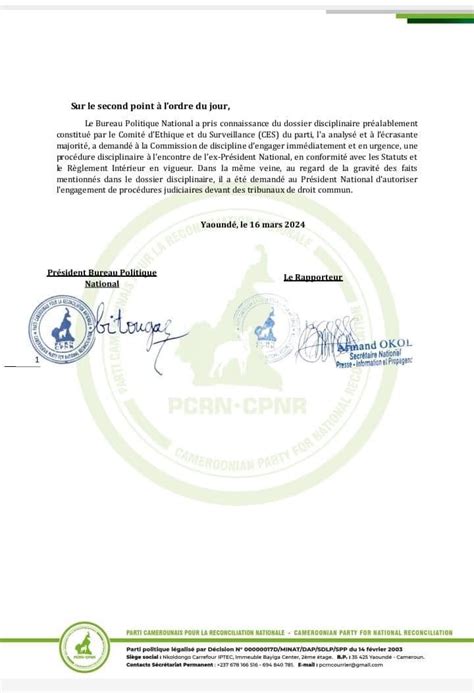 Cabral Libii Lance Une Proc Dure Disciplinaire Contre Robert Kona