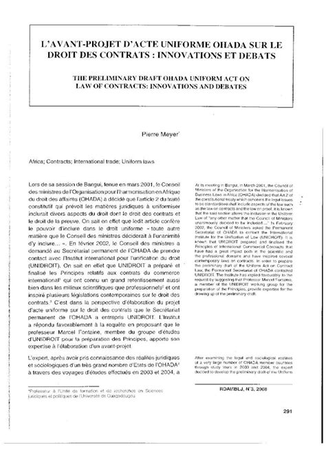 PDF Avant Projet Acte Uniforme Ohada Droit Contrat DOKUMEN TIPS