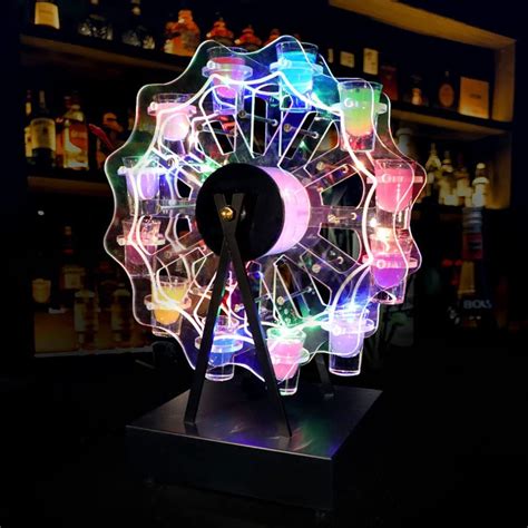 Amazonテキーラ観覧車 LED酒グラス収納ラック 充電式 ショットグラス カクテルグラス ボムグラス収納 カラフルな回転酒ラック