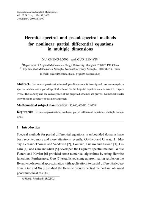 pdf hermite spectral and pseudospectral methods for nonlinear partial differential equation in