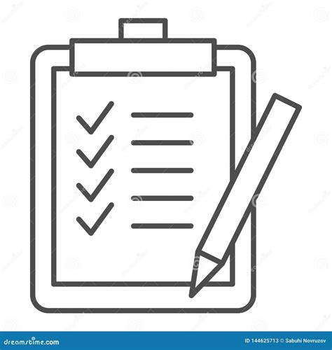 Task List Thin Line Icon Clipboard Vector Illustration Isolated On