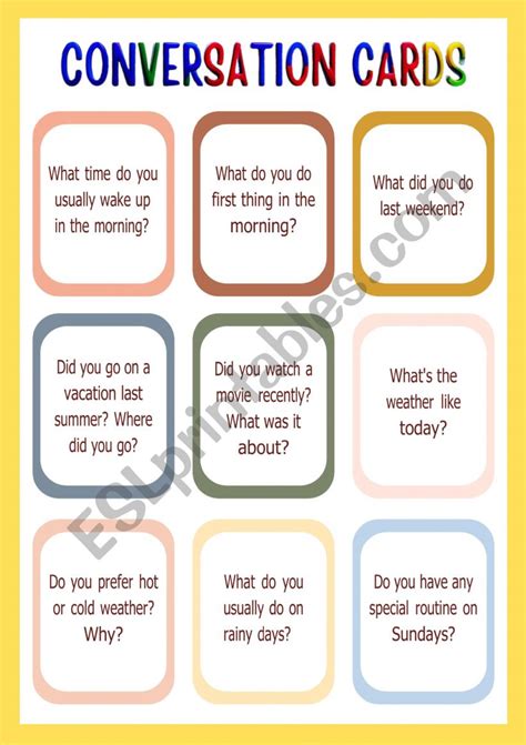 Conversation Cards ESL Worksheet By Demeter2023