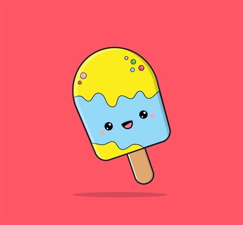 Diseño plano de vector de dibujos animados de helado kawaii Vector
