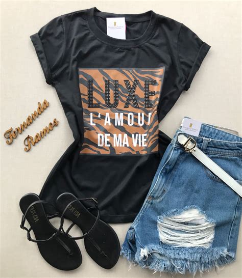T Shirt Feminina Manga Curta Preta Fernanda Ramos Store
