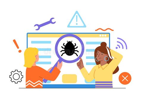 It Software Testing QA Team And Bug Fixing Stock Vector
