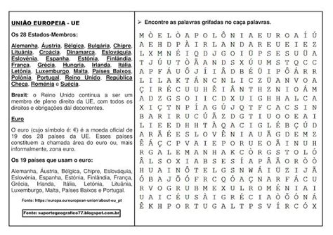 CAÇA PALAVRAS UNIÃO EUROPEIA Atividades de geografia Caça palavras