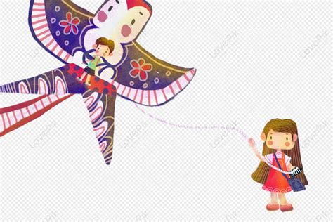 放風箏的女孩PNG圖案素材免費下載可愛卡通圖片尺寸3000 2000px Lovepik