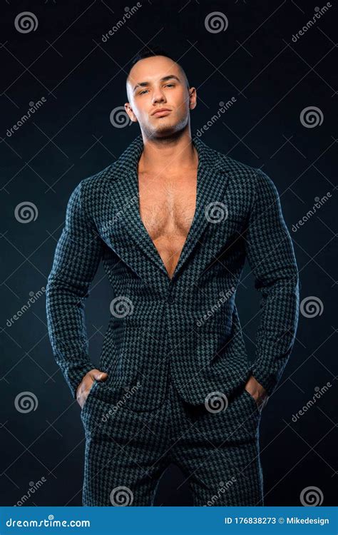 Portrait Of Handsome Stylish Man Bodybuilder With Naked Torso In