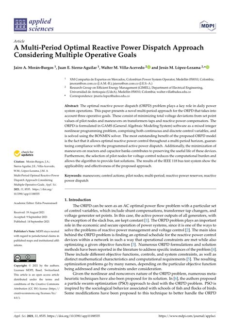 pdf a multi period optimal reactive power dispatch approach considering multiple operative goals