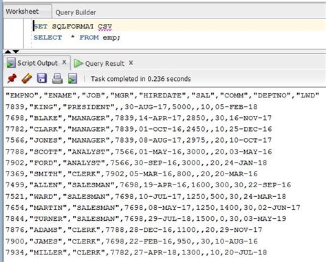 sqlformat csv json xml format output of sql in sqldeveloper oracle database