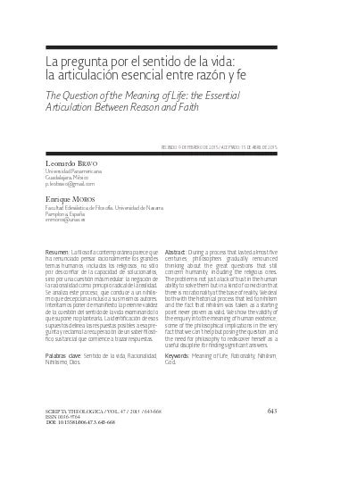 La pregunta por el sentido de la vida la articulación esencial entre