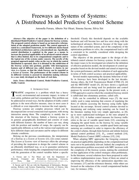 [pdf] freeways as systems of systems a distributed model predictive control scheme