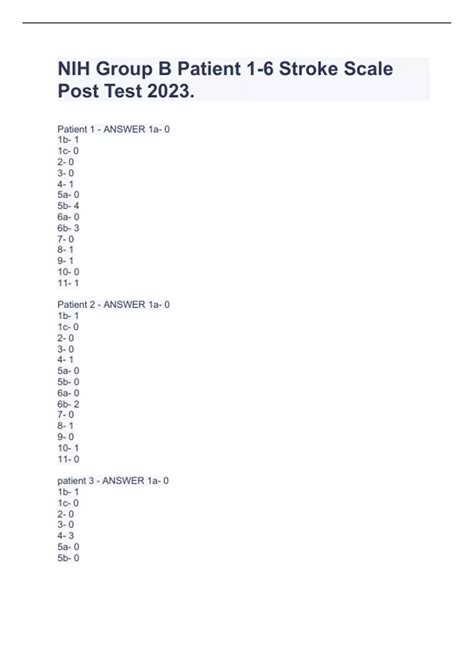 NIH Group B Patient 1 6 Stroke Scale Post Test 2023 NIHSS Stuvia US