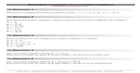 Exercices conjugué dun nombre complexe dun Exercices