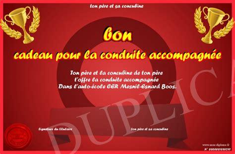 Bon Cadeau Pour La Conduite Accompagnee