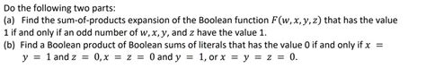 solved do the following two parts a find the sum of products expansion of the boolean