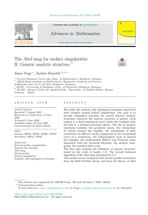 pdf the abel map for surface singularities ii generic analytic structure