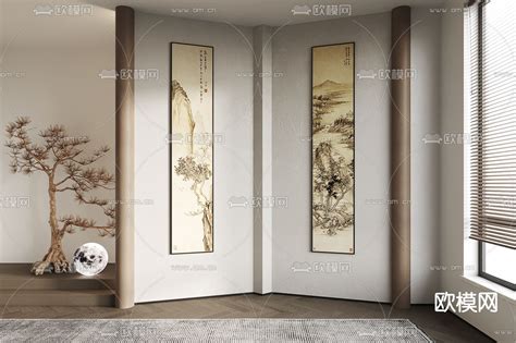 新中式卷轴画 装饰画 挂画3d模型下载id121320933dmax免费模型 欧模网