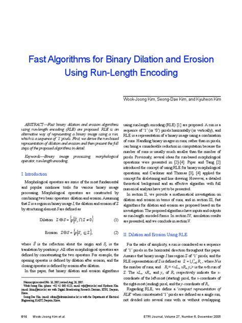 fast algorithms for binary dilation and erosion using run length encoding a theoretical and