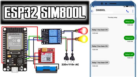 esp32 sim800l send and receive sms to control relay youtube