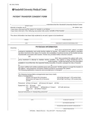 Fillable Online Mc Vanderbilt Patient Transfer Consent Form