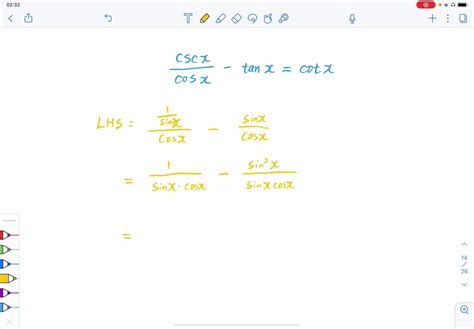 solved prove the given identities cscx cosx tanx cotx
