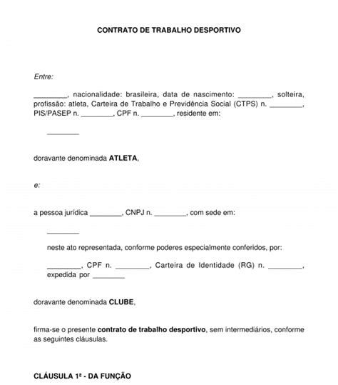 Modelo De Contrato De Jogador De Futebol Empresario Vários Modelos