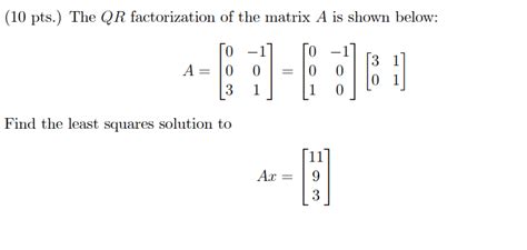 Solved 10 Pts The QR Factorization Of The Matrix A Is Chegg
