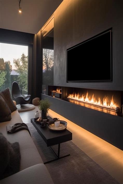 Modern Living Space Featuring Sleek Electric Fireplace And Tv Luxury