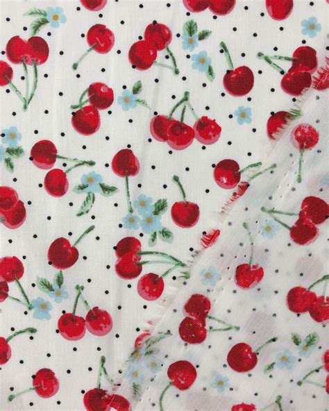 Tissu Popeline Coton Imprimé Cerises en Fleur en ligne Mercerine