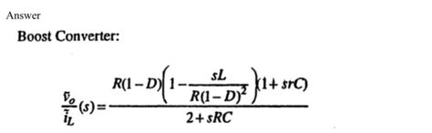 Derive The Transfer Function For A Boost Converter Chegg