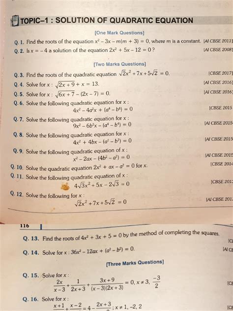 assignment quadratic equations pdf