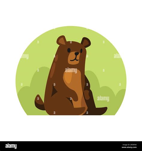 Brown Bear Sitting On The Grass Vector Illustration In Flat Style