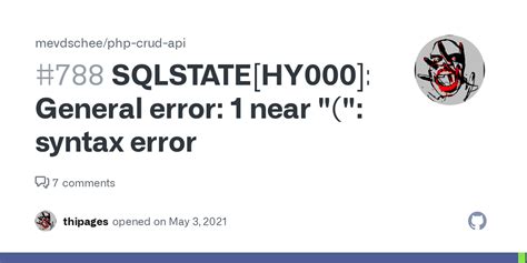 SQLSTATE HY000 General Error 1 Near Syntax Error Issue 788