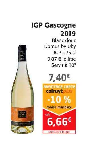 Promo Igp Gascogne 2019 Blanc Doux Domus By Uby Chez Colruyt