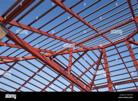 Structural Steel Beam On Roof Of Building Residential Construction With