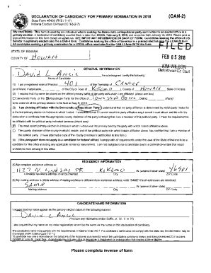 Fillable Online DECLARATION OF CANDIDACY FOR PRIMARY NOMINATION